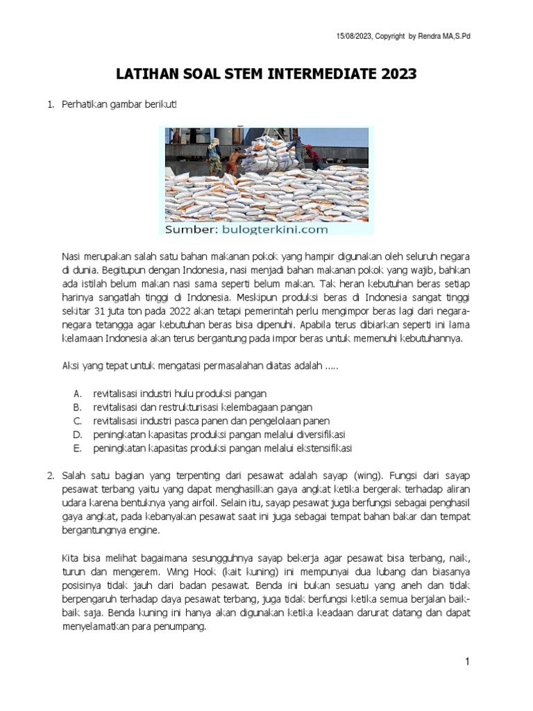 LATIHAN SOAL STEM INTERMEDIATE | PDF