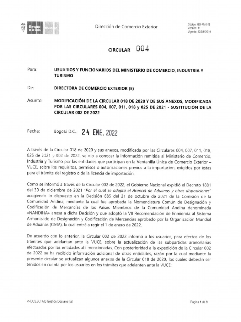 Circular 004 Del 24 de Enero de 2022 | PDF