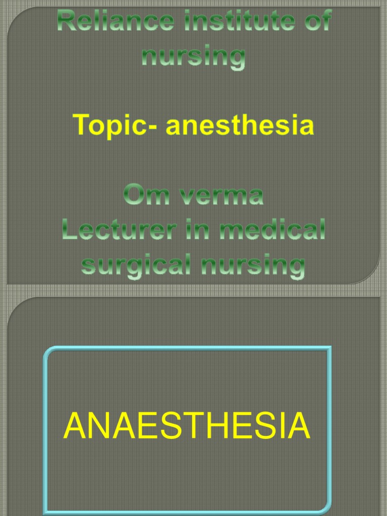 Anesthesia Notes | PDF