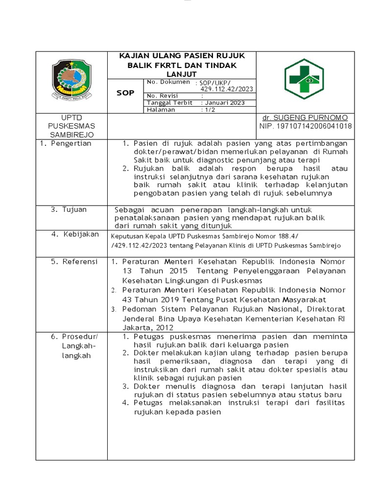 Sop Kajian Ulang Pasien Rujuk Balik Pdf