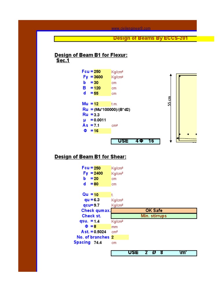 Beam Design Excel Sheet | PDF