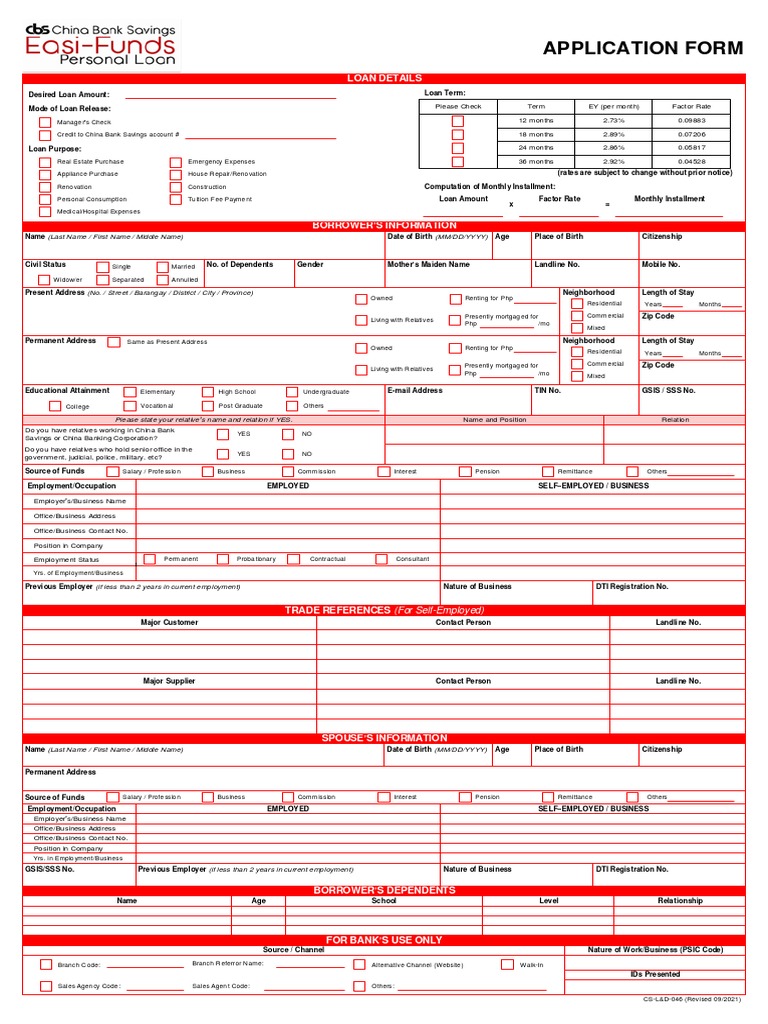 UPDATED CS-L&D-046 - Easi Funds Personal Loan Application | PDF