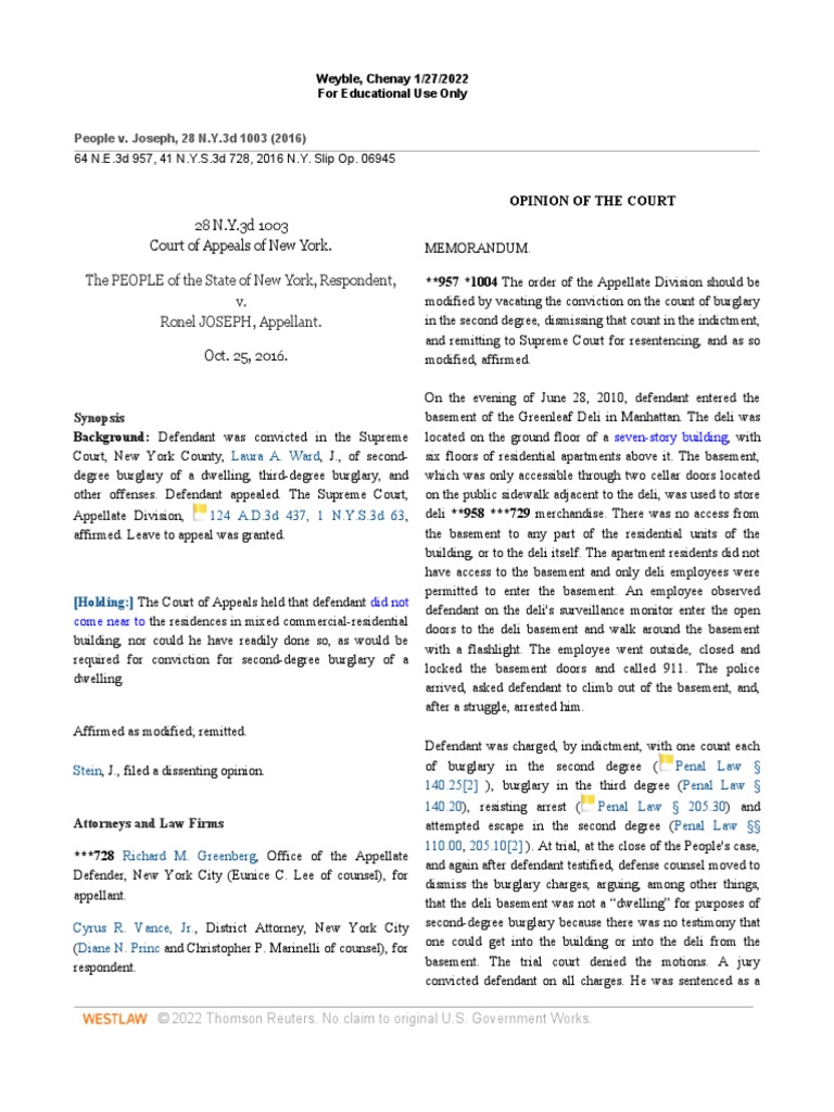 Case Summary: People v. Joseph (2016) | PDF