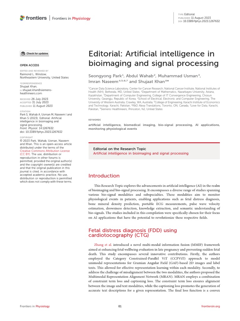 Editorial Artificial Intelligence in Bioimaging An | PDF