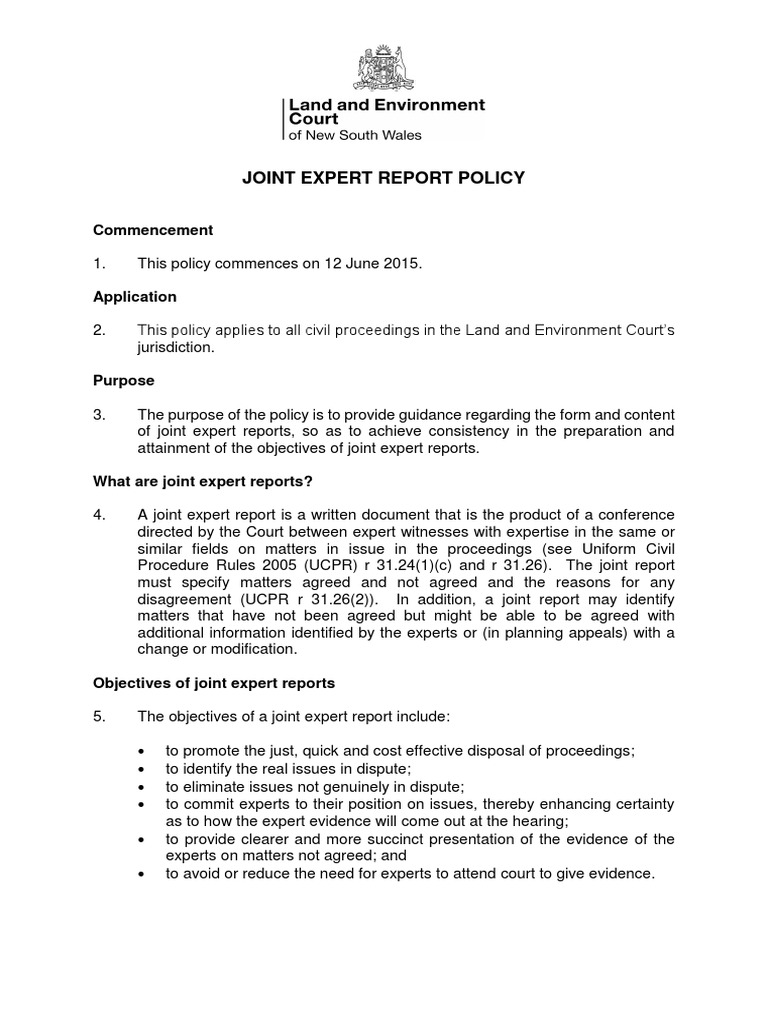 Joint Expert Report Policy | PDF