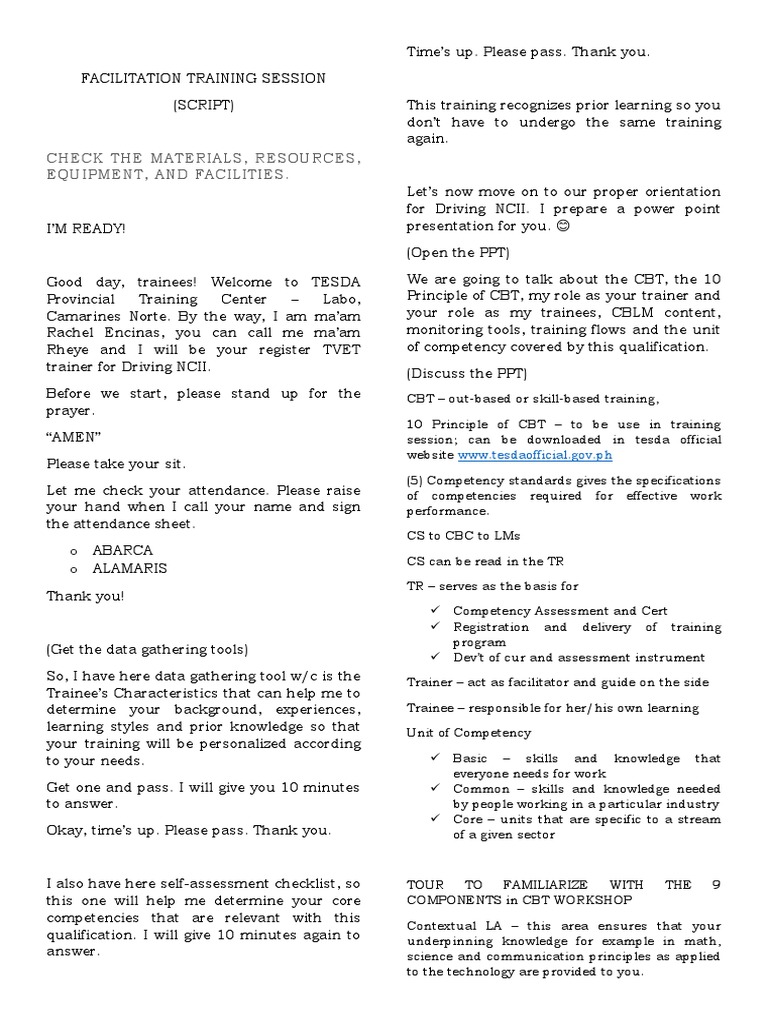 Facilitate Training Session Script | PDF
