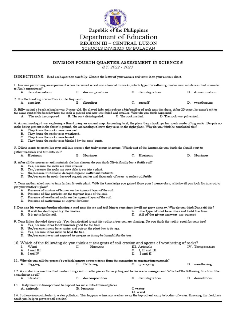 RFQA Science 5 | PDF | Social Science | Home & Garden