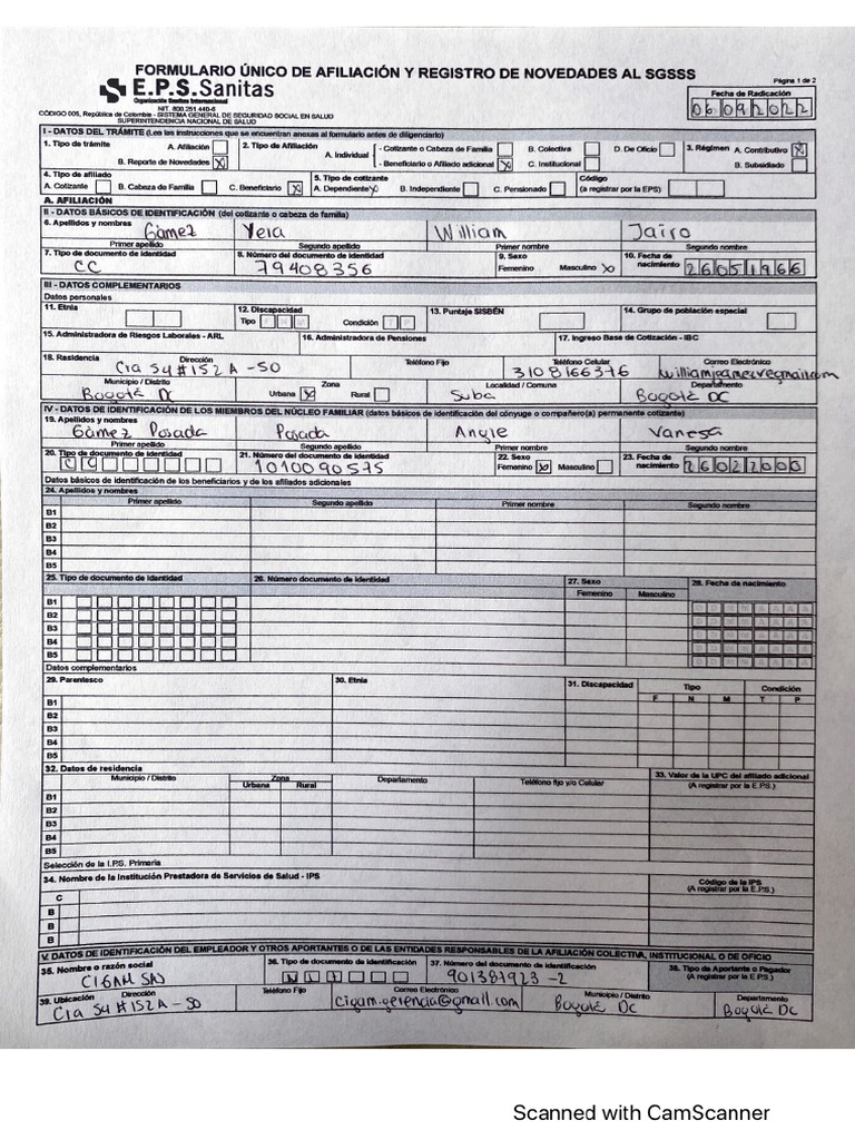 Formulario Sanitas | PDF