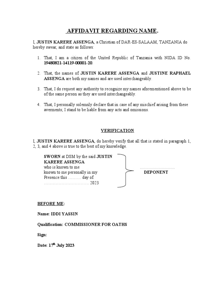 Affidavit of Name | PDF