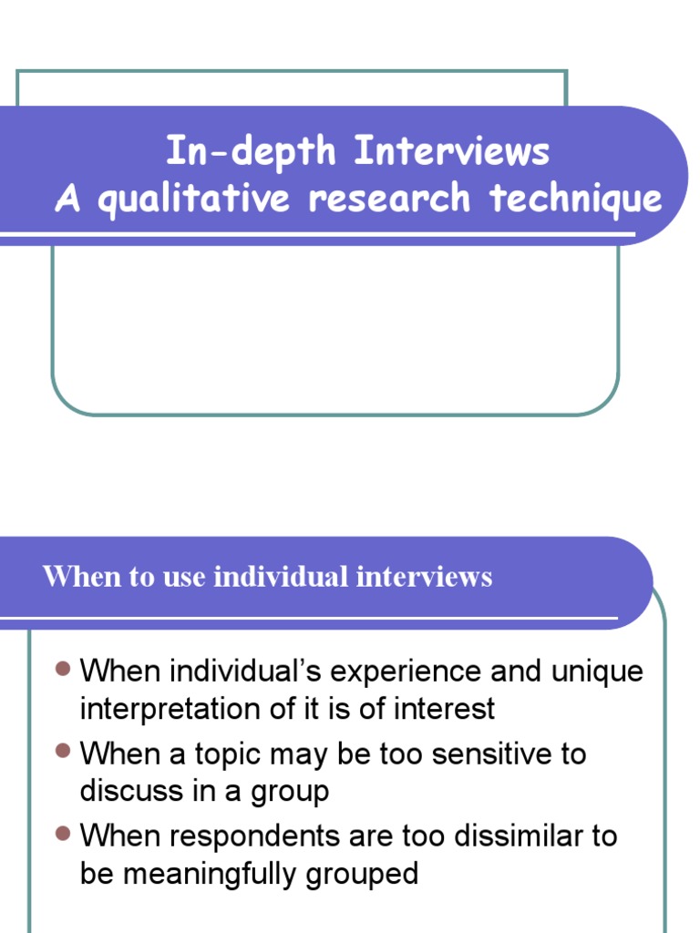 In-Depth Interviews A Qualitative Research Technique | PDF