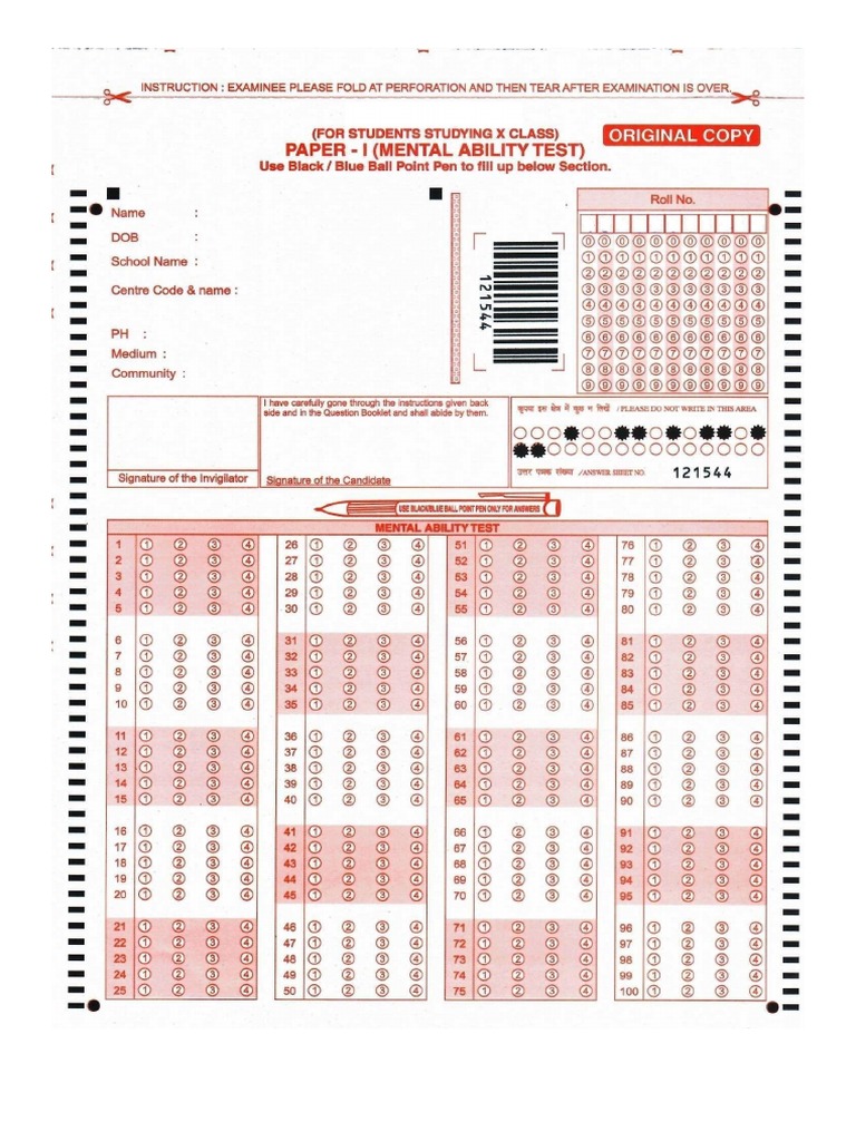 NTSE Sample OMR | PDF