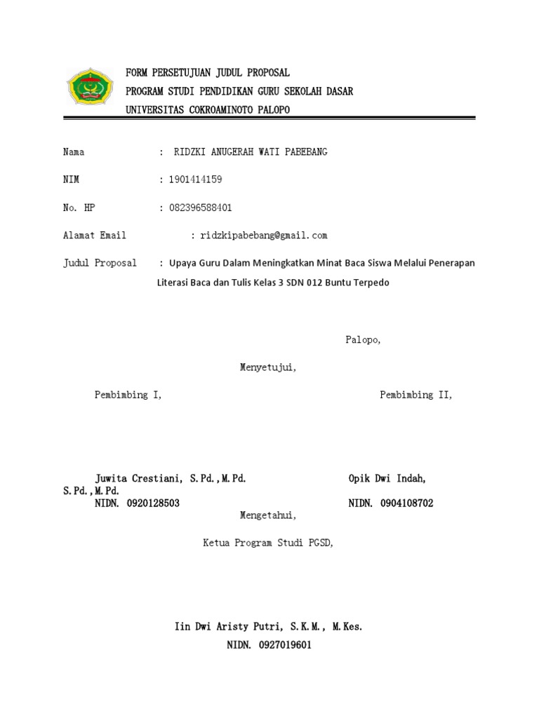 FORM PERSETUJUAN JUDUL PROPOSAL Ipa | PDF