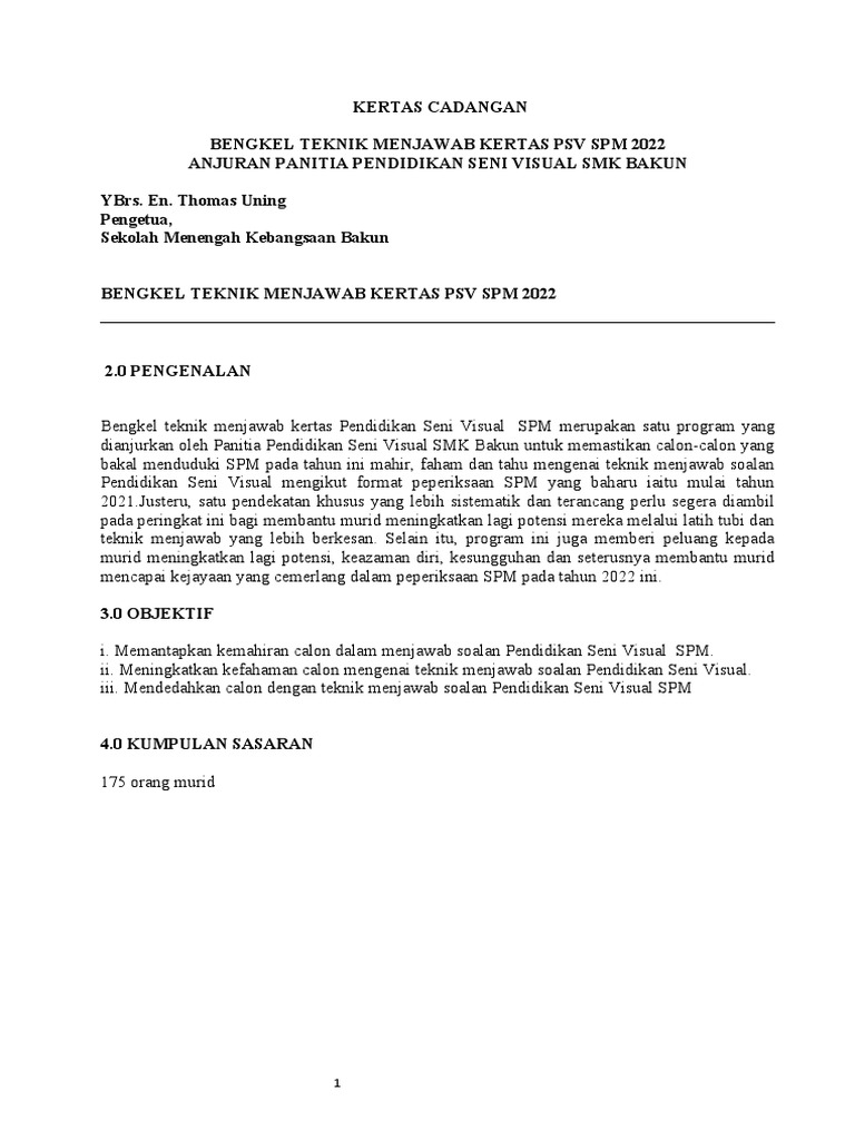 Kertas Kerja PSV SPM Bengkel 2023 | PDF | Seni