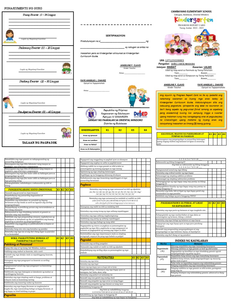 Progress Report Card Tagalog 2016 2017 | PDF