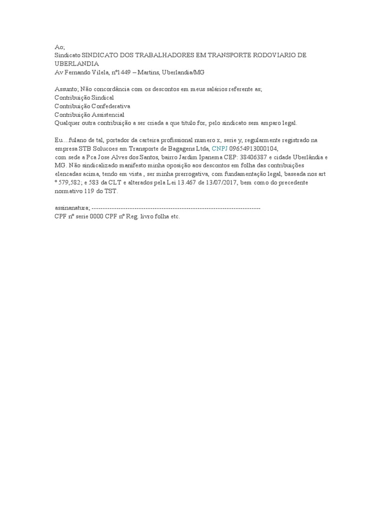 CARTA OPOSIÇÃO Ao SINDICATO | PDF CARTA OPOSIÇÃO Ao SINDICATO | PDF