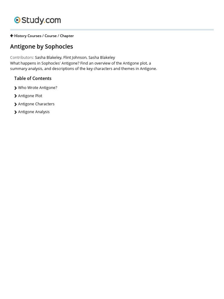 Antigone by Sophocles - Plot, Characters & Analysis - Video & Le | PDF