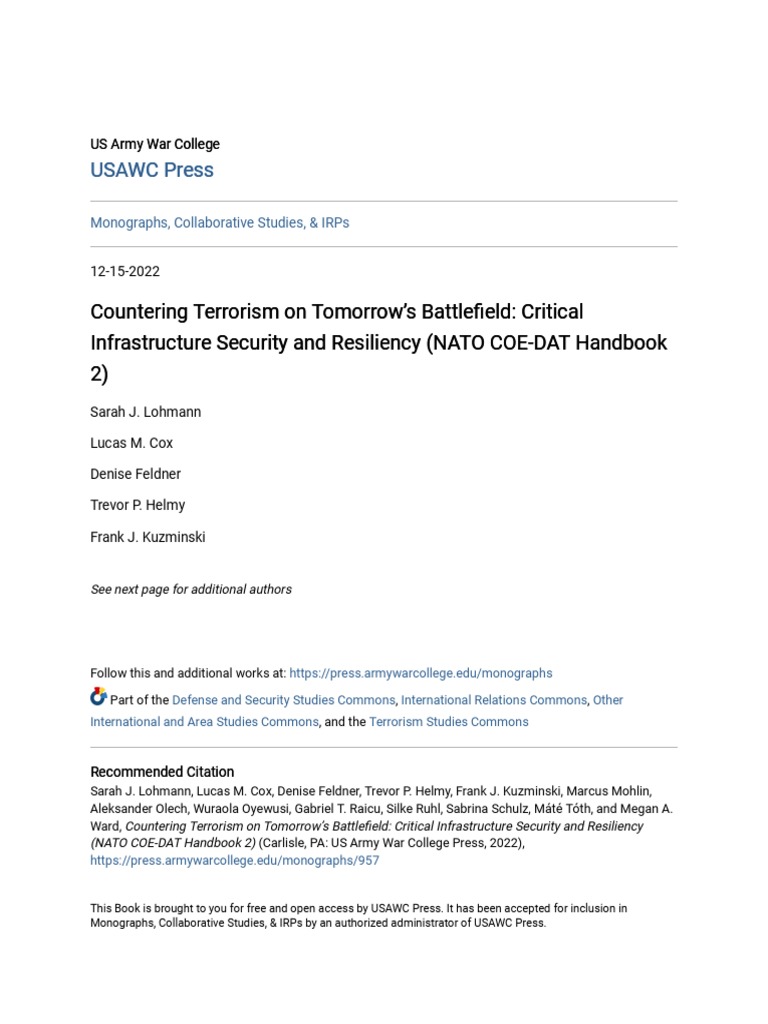 Countering Terrorism On Tomorrow S Battlefield Critical Infrastr | PDF ...