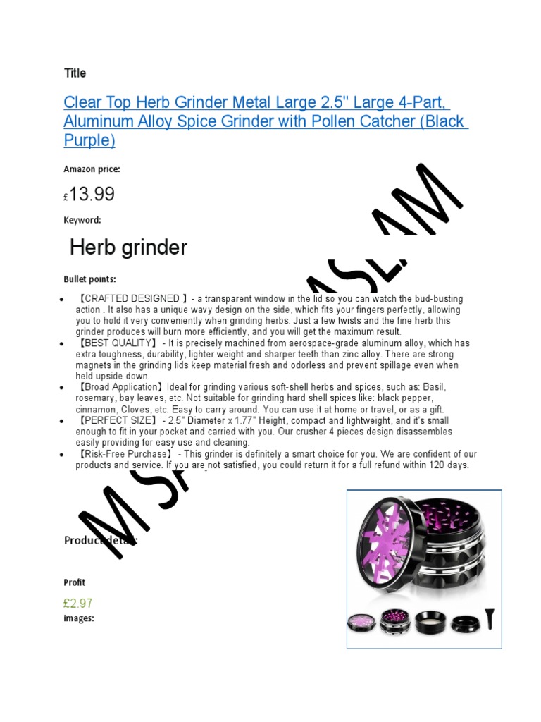 Large 2.5" Metal Herb Grinder 4-Part | PDF