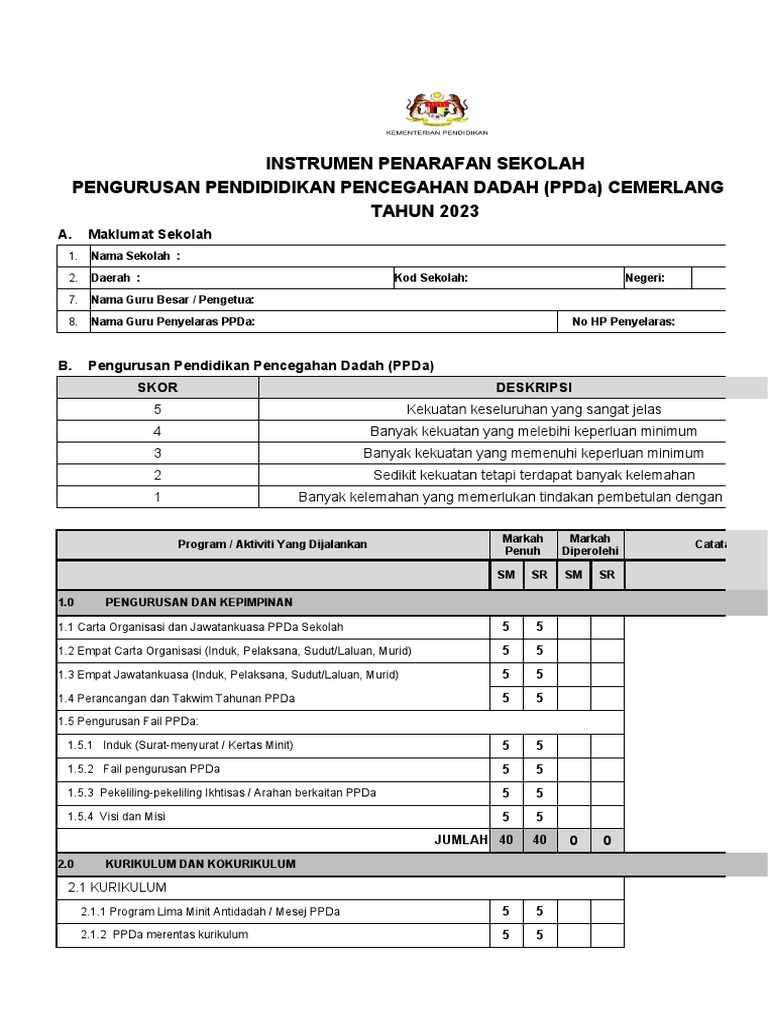 Instrumen Pengurusan PPDa Cemerlang 2023 | PDF