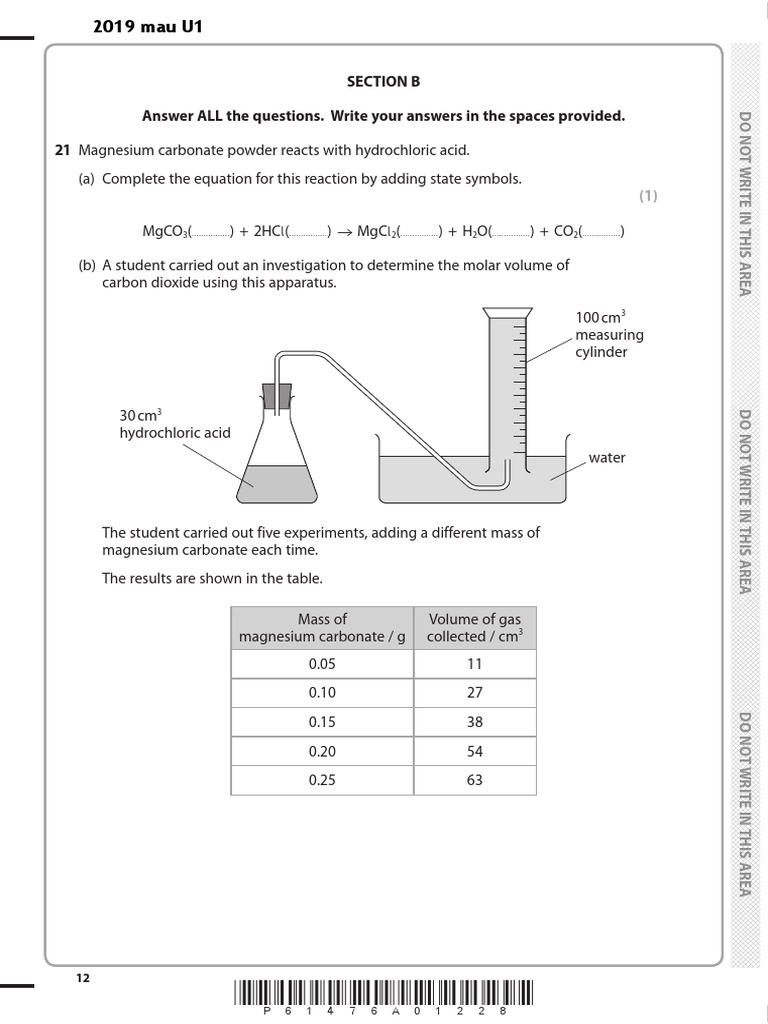 Section B Answer ALL The Questions. Write Your Answers in The Spaces Provided. 21 Magnesium ...