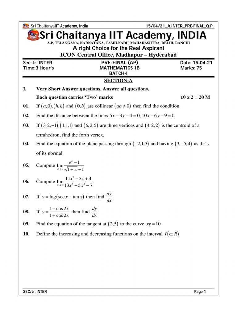 Sri Chaitanya 1b | PDF