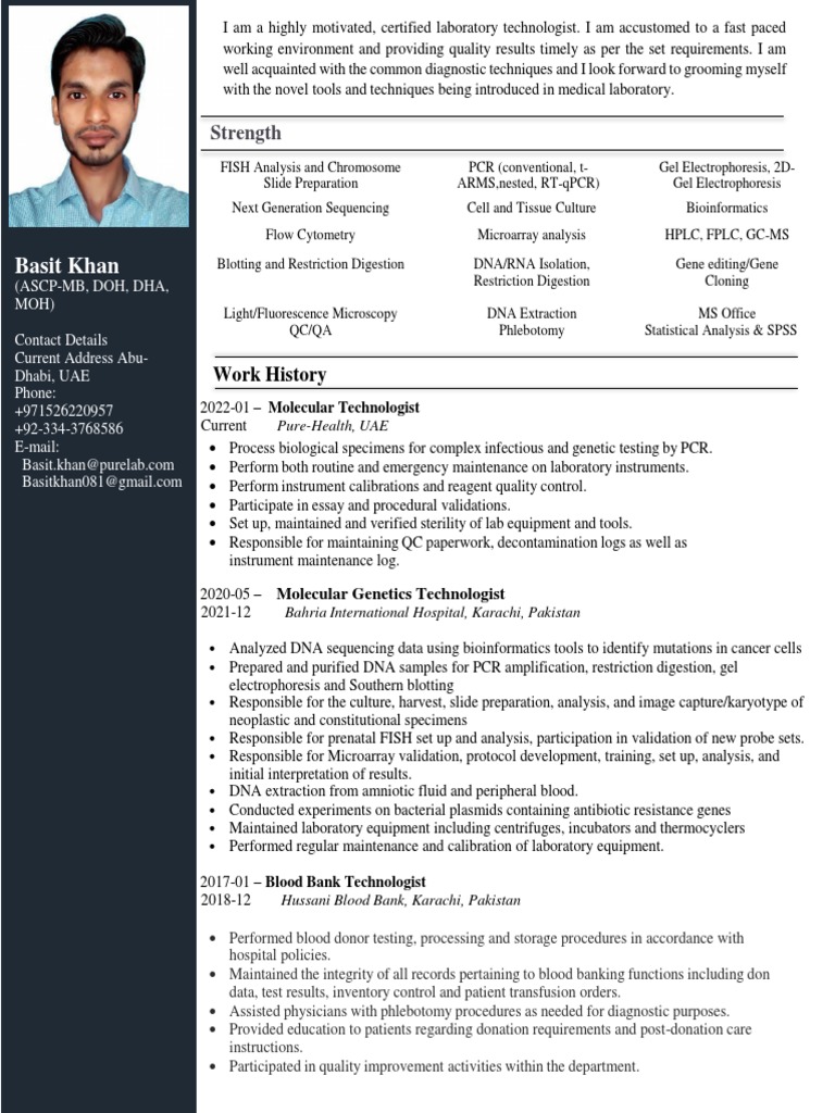 Resume For Stem Cell Technologist | PDF | Wellness | Computers