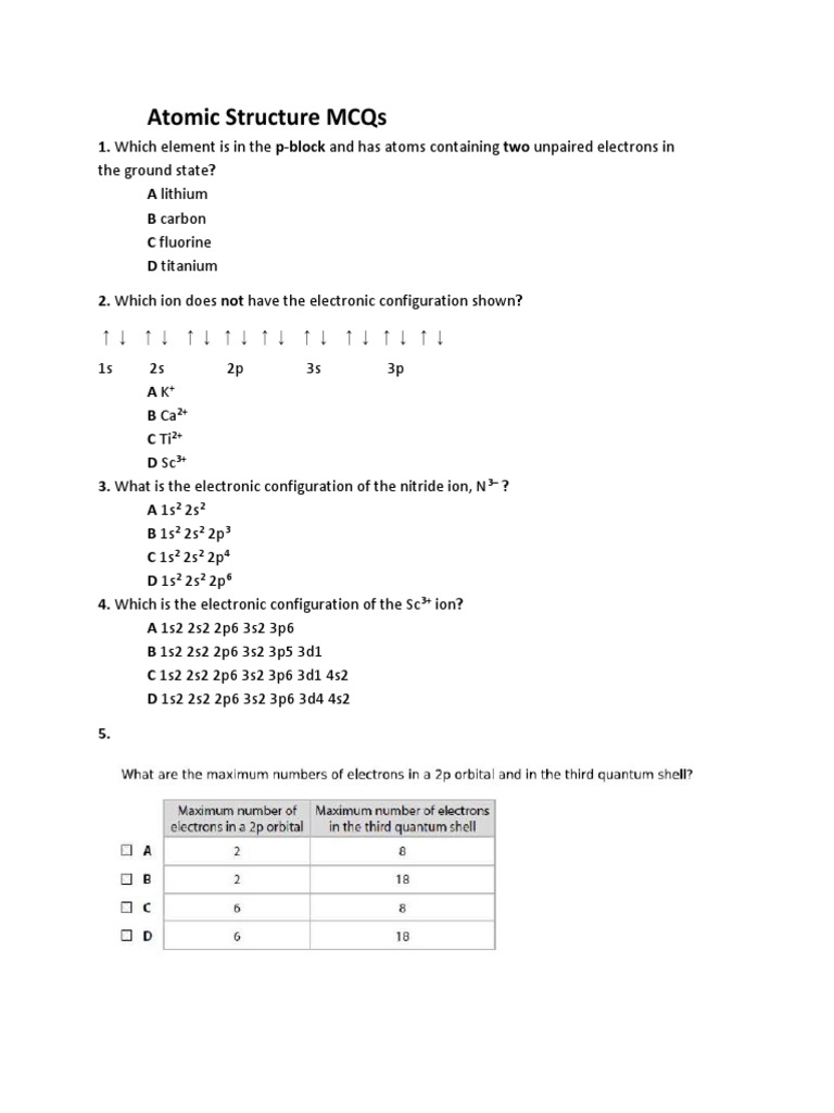 Tute 5 Atomic Structure MCQs | PDF | Science & Mathematics