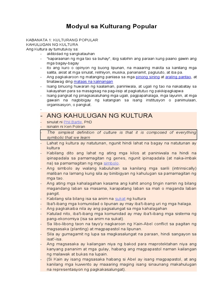 Kulturang Popular Module | PDF