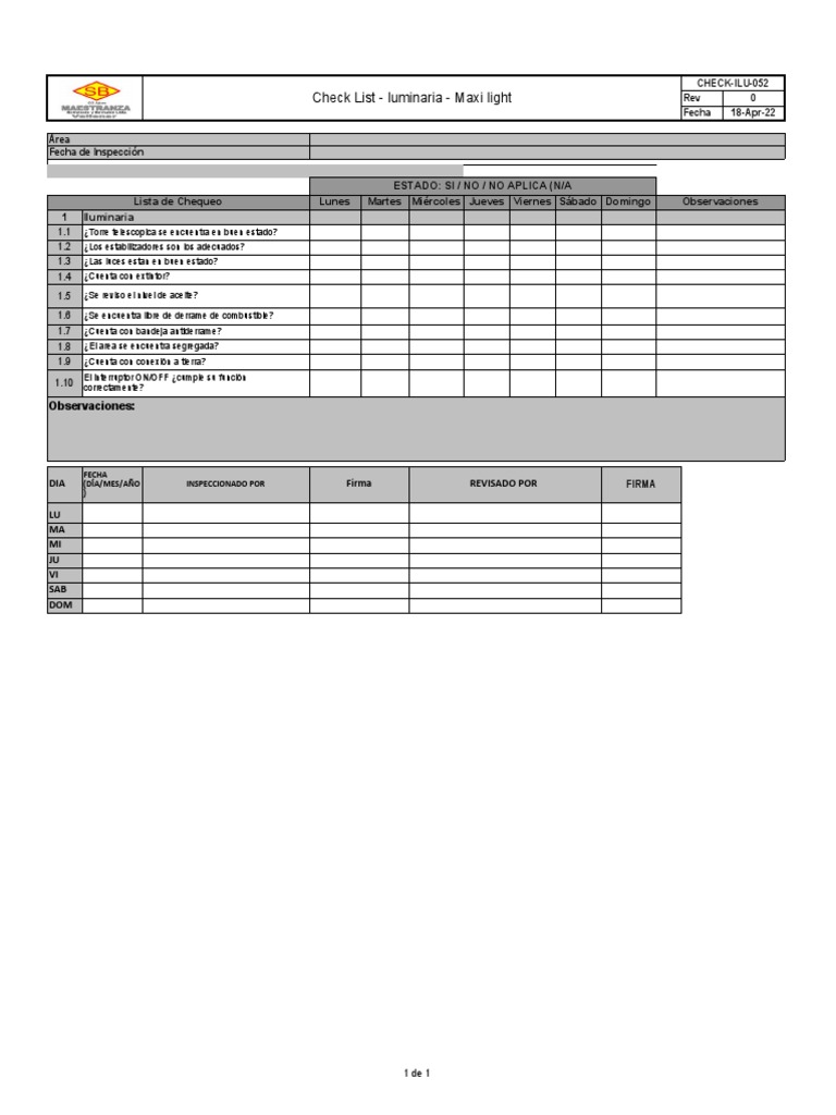 Check List de Iluminaria - Maxi Light. | PDF