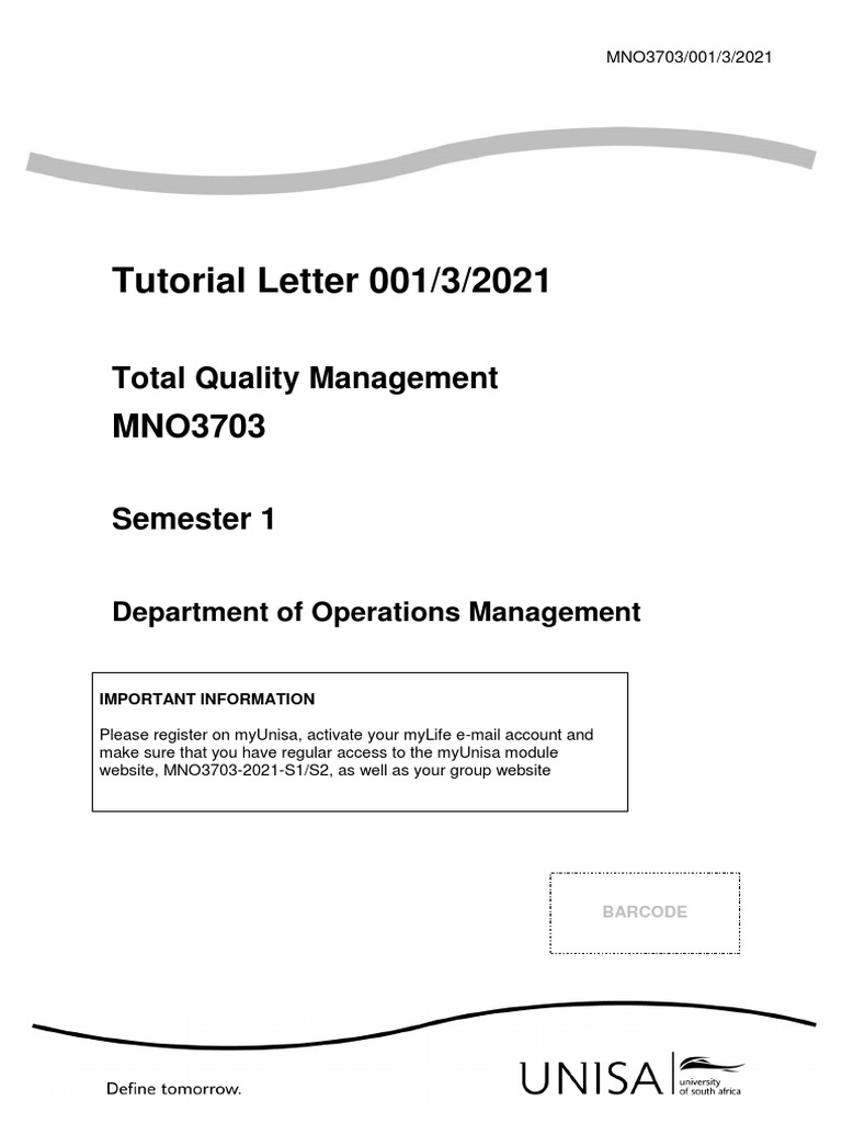 MNO3703 Total Quality Management Guide | PDF