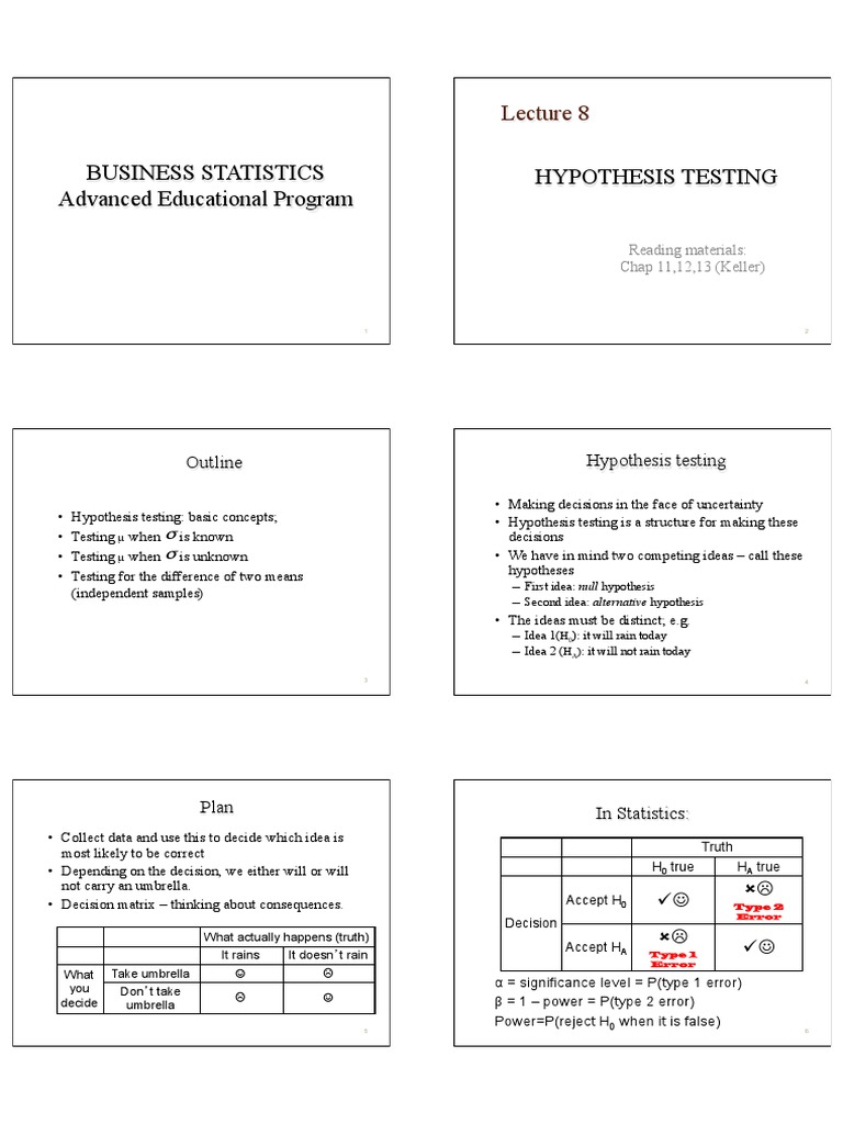 Lecture 7 - Hypothesis Testing | PDF