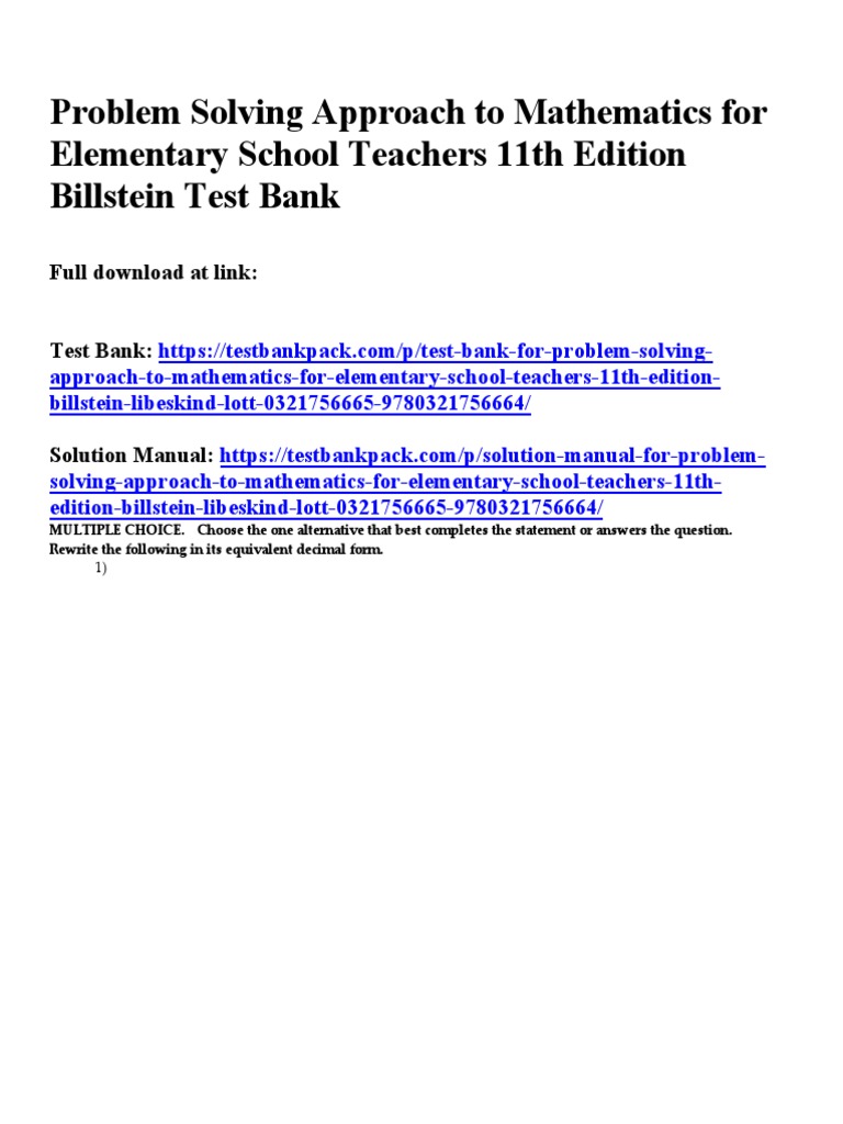 Problem Solving Approach To Mathematics For Elementary School Teachers ...