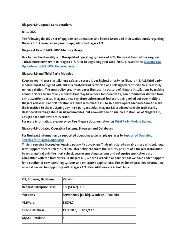 Niagara 4.9 Upgrade Considerations | PDF