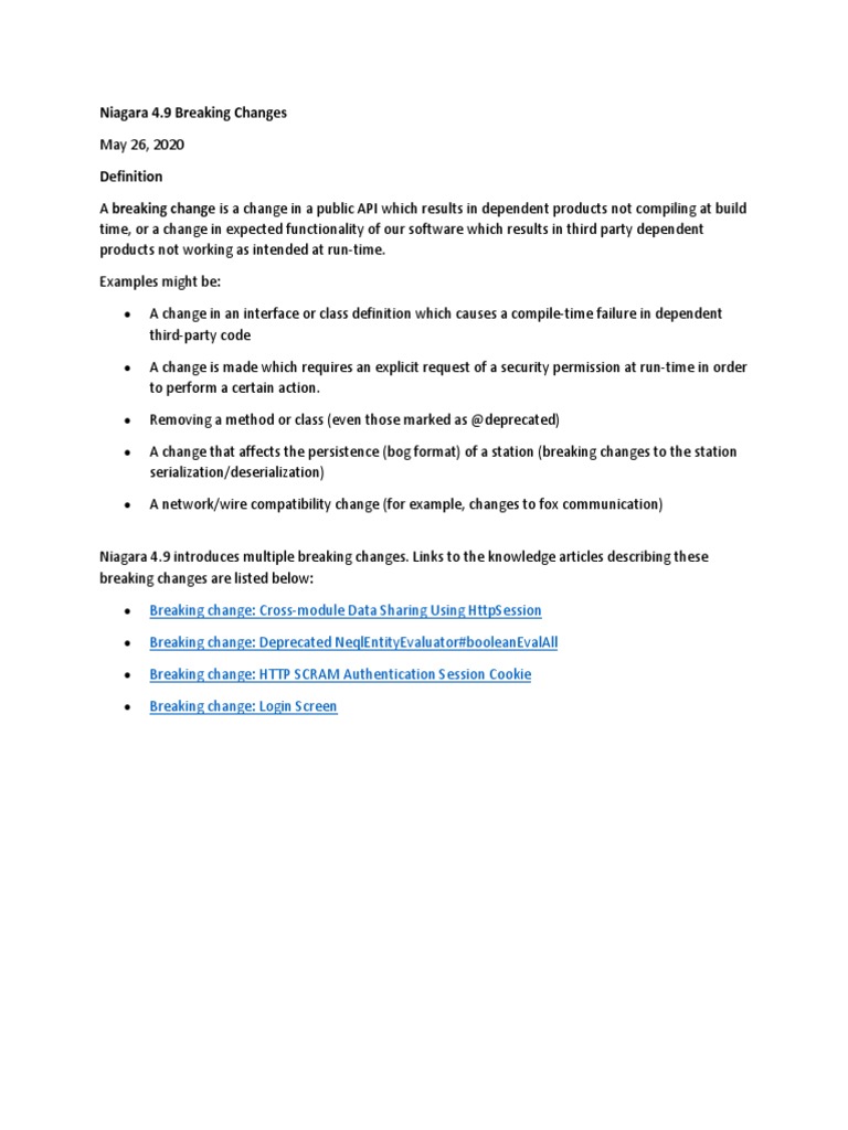 Niagara 4.9 Breaking Changes | PDF