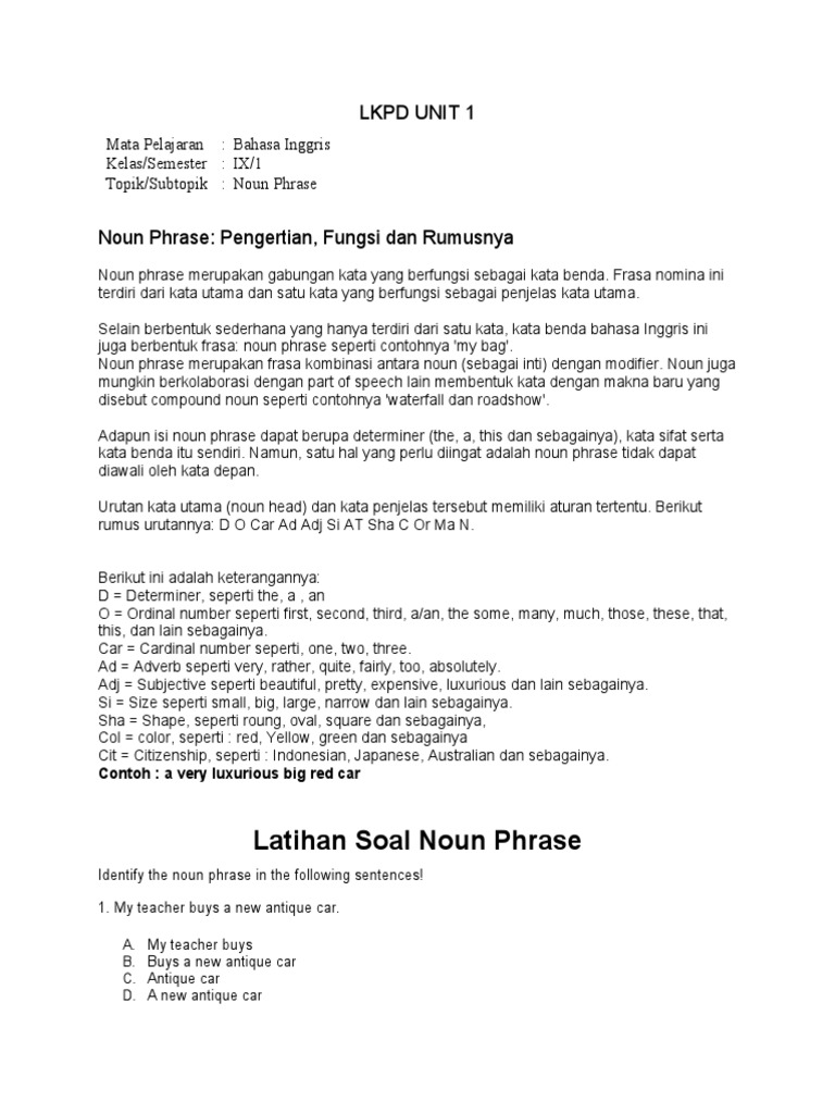 Latihan Soal Noun Phrase | PDF