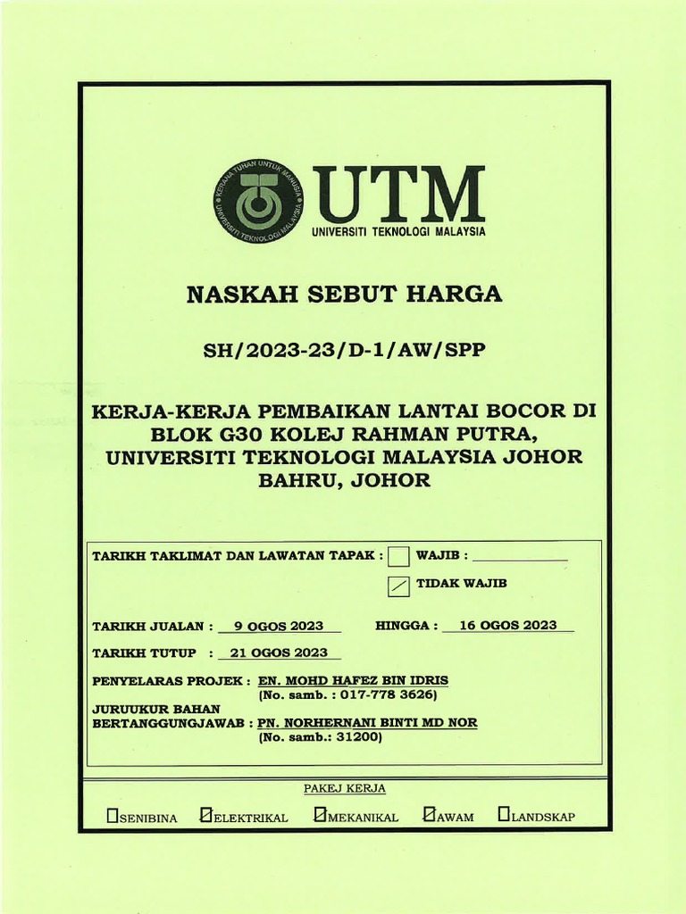 Bahagian A Naskah Sebut Harga | PDF