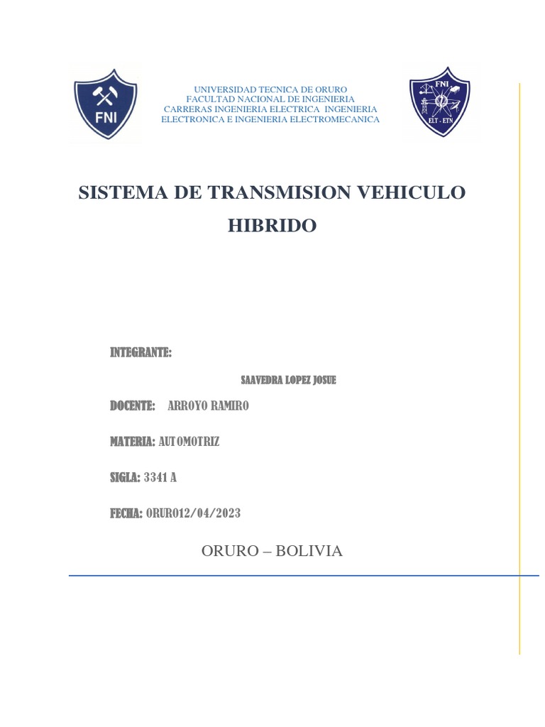 Sistema de Transmisión Vehículo Hibrido | PDF