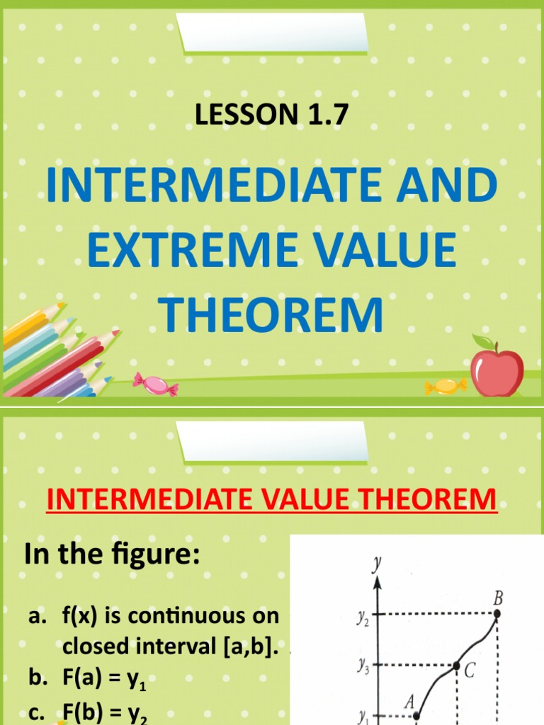 Lesson 1.7 Intermediate and Extreme Value Theorem | PDF Lesson 1.7 Intermediate and Extreme Value Theorem | PDF