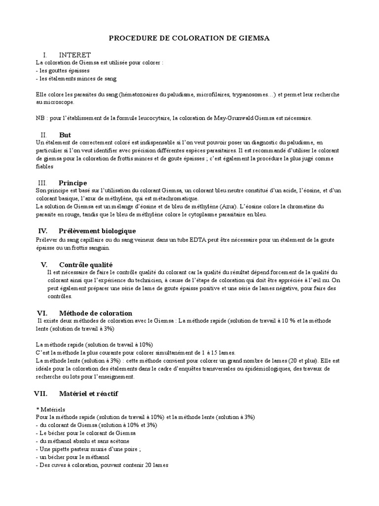 Principe - de - Coloration - Du - Giemsa Chrstele - Docx | PDF