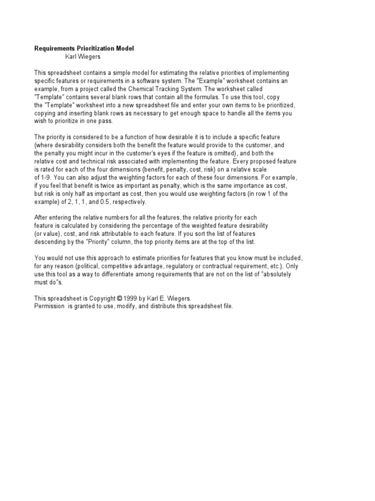 Wiegers requirements_prioritization_worksheet | PDF
