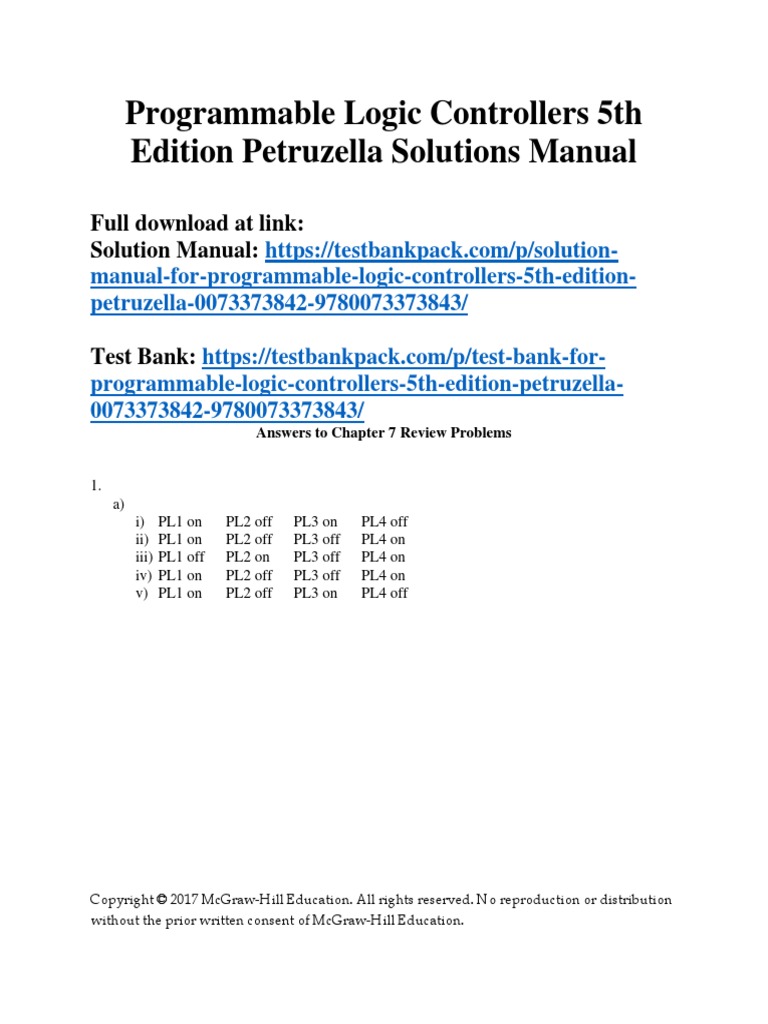 Programmable Logic Controllers 5th Edition Petruzella Solutions Manual Download | PDF