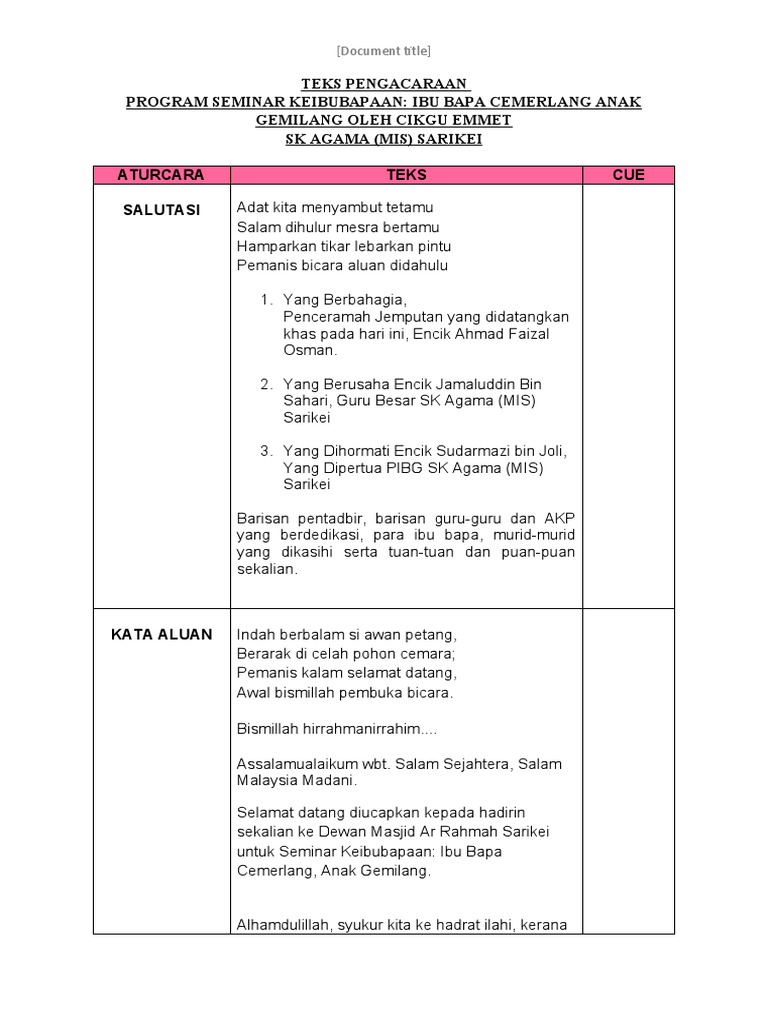 Teks Pengacaraan Majlis Penceramah Jemputan | PDF