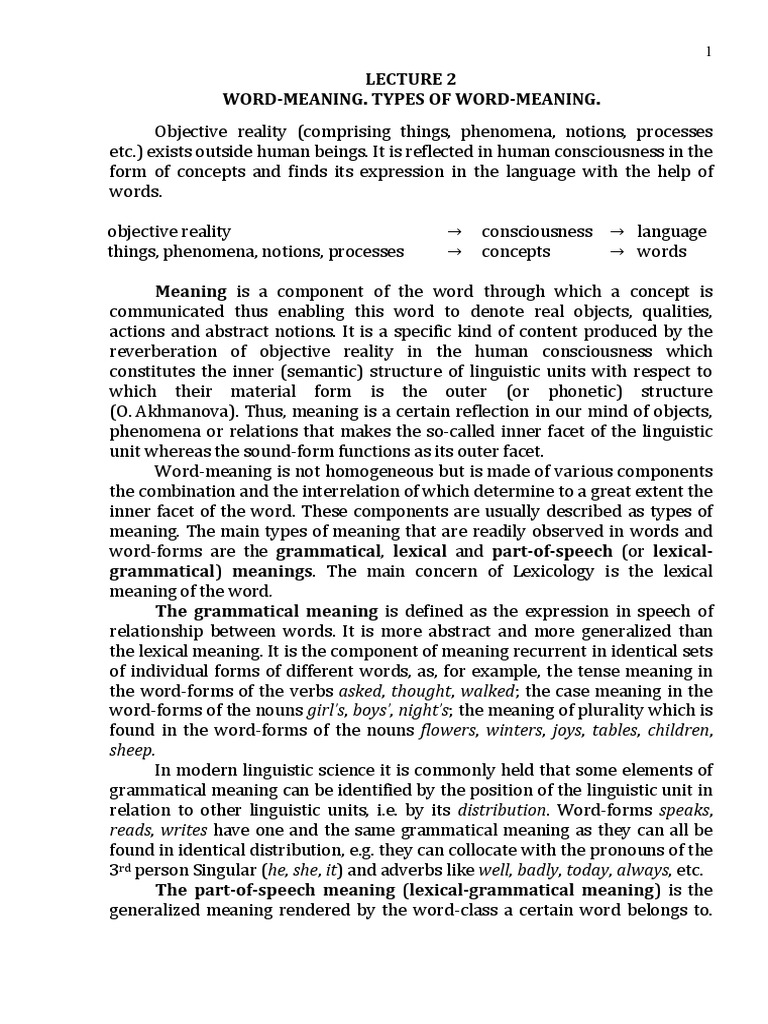 2 Word-Meaning - Types of Meaning - 1920 | PDF