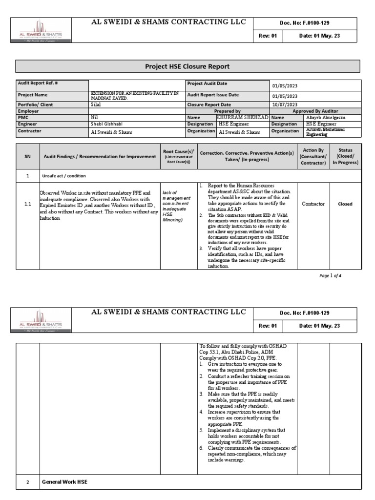 Close Out Report 1 | PDF