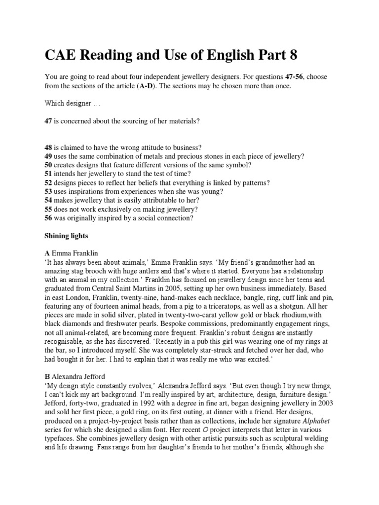 Reading Part 8 | PDF