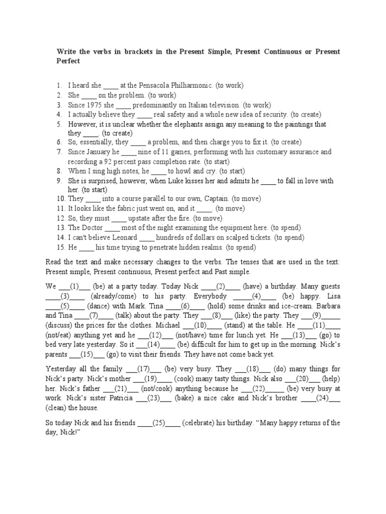 Exercises For Tense | PDF