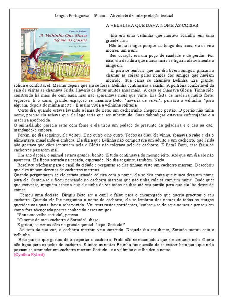 A Velhinha Que Dava Nome As Coisas Texto Pdf
