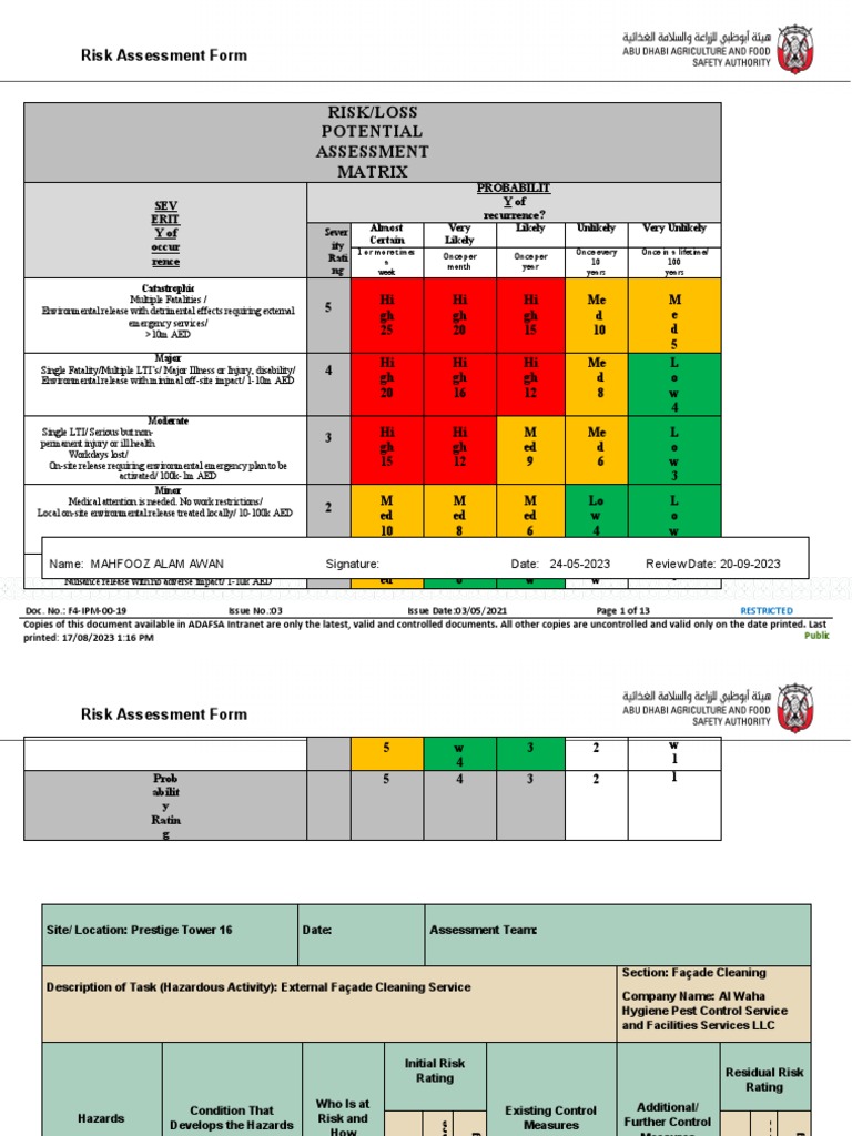 Facade Cleaning Risk Matrix | PDF
