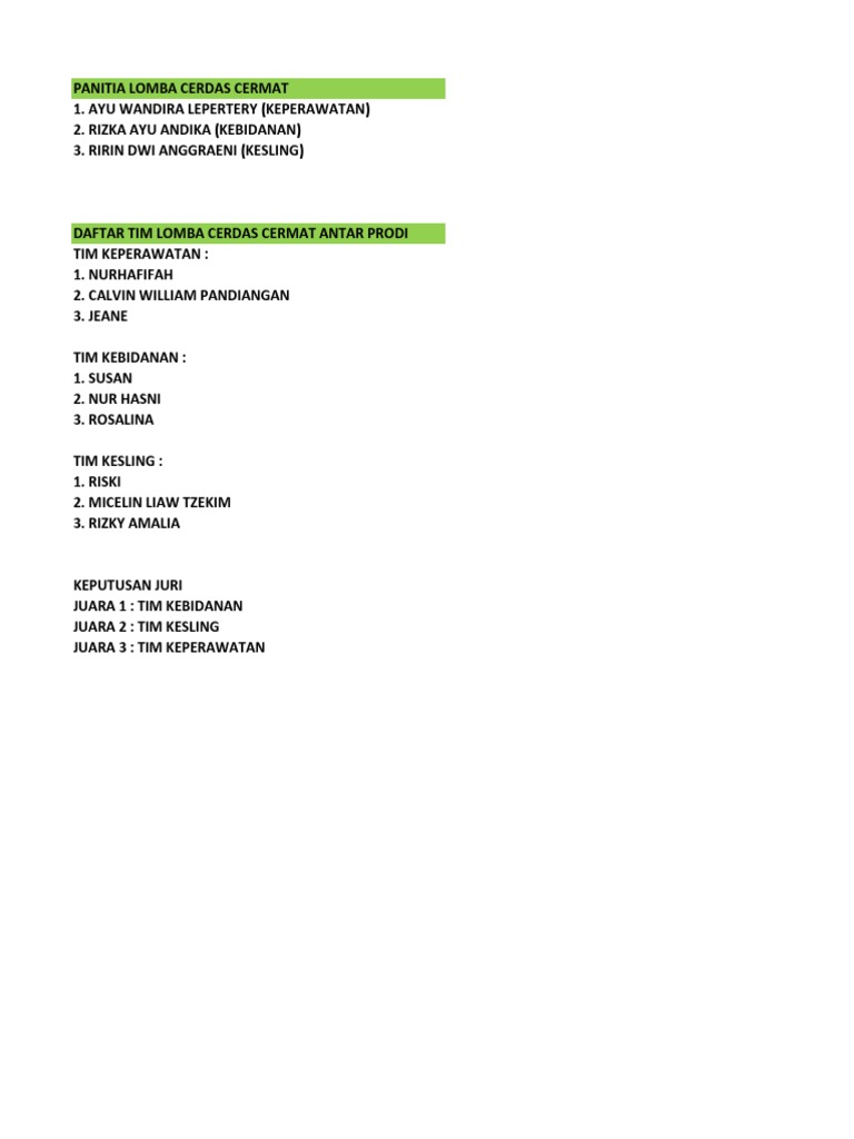 Penilaian Lomba Cerdas Cermat | PDF Penilaian Lomba Cerdas Cermat | PDF