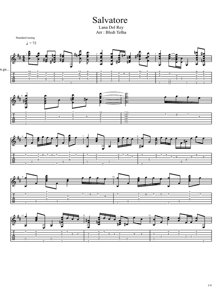 Lana Del Rey - Salvatore (Guitar Score & Tab) | PDF